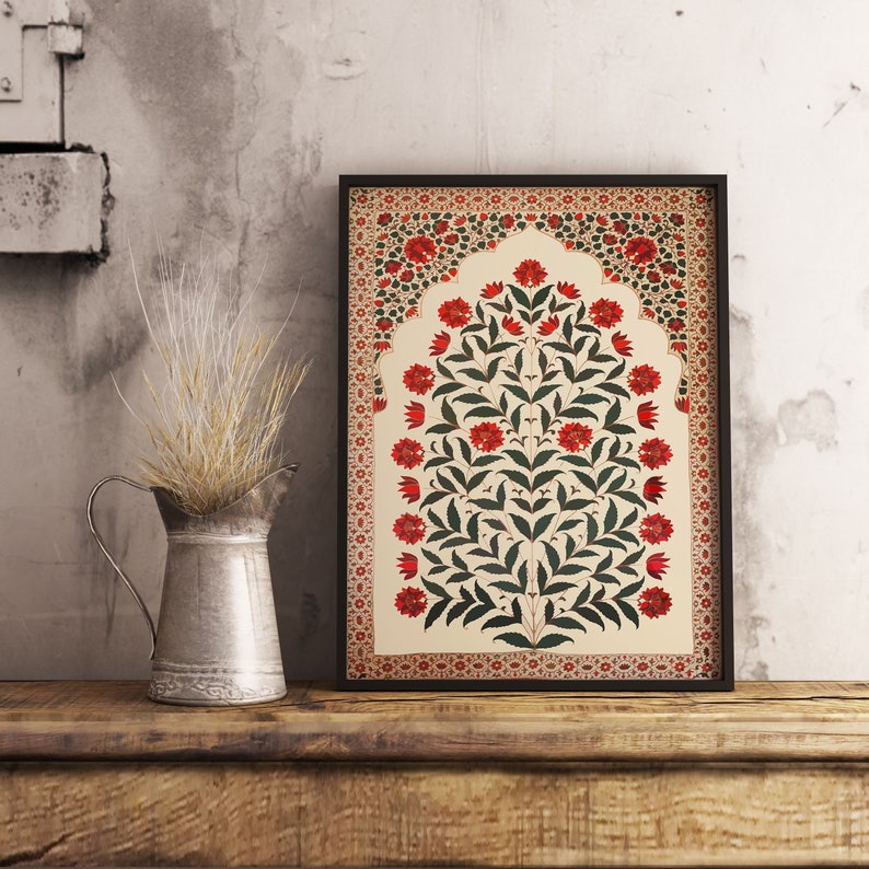 Indian Folk Art Print, Floral Prints, Living Room Decor, Indian Vintage ...
