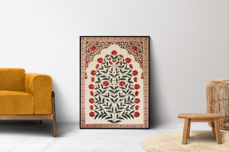 Indian Folk Art Print, Floral Prints, Living Room Decor, Indian Vintage ...