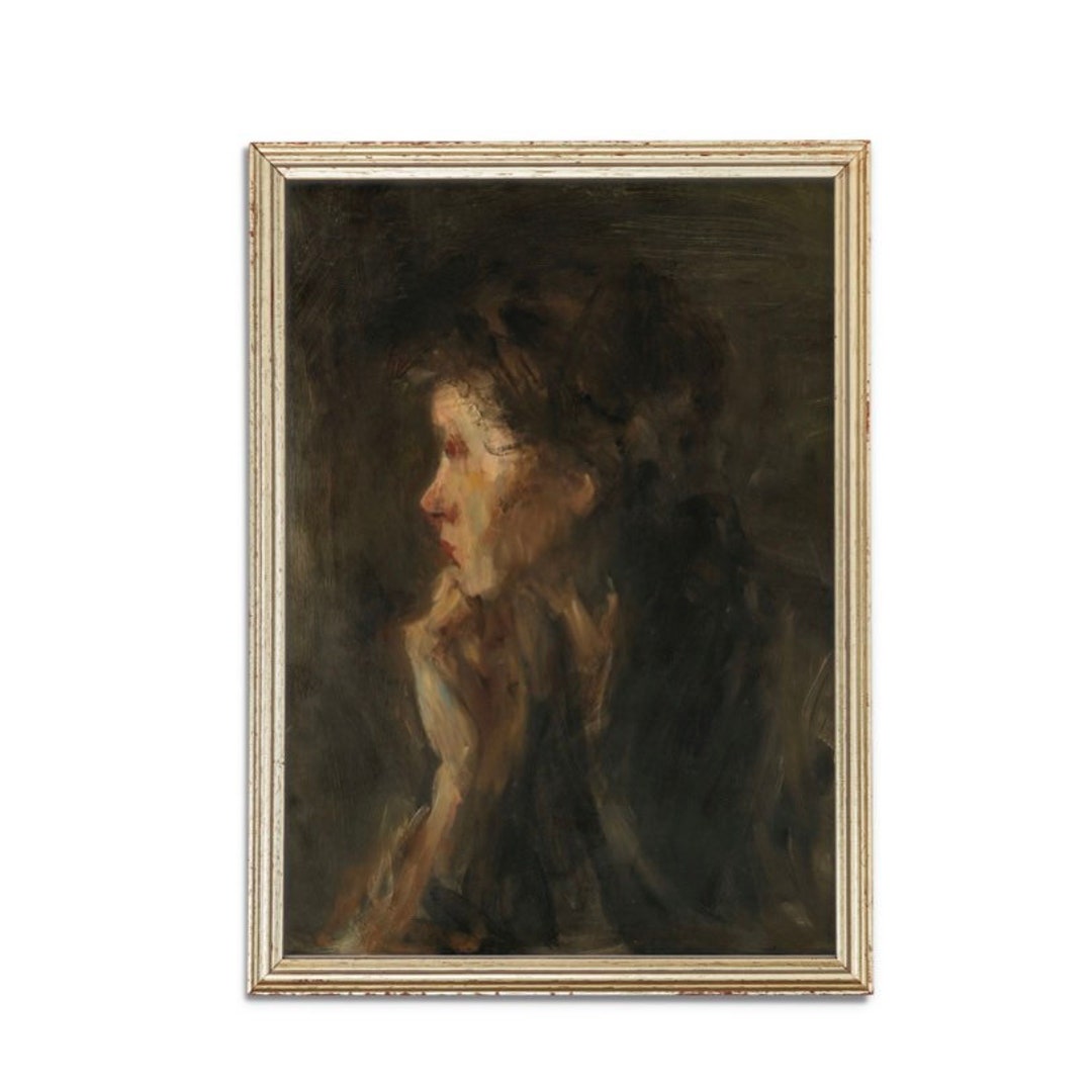 Vintage Oil Painting Art Print | Contemplation Painting | Woman ...