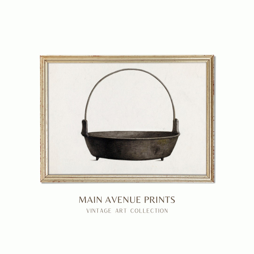 Black Cast Iron Pot Illustration | Vintage Kitchen Wall Art | Kitchen ...