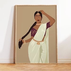 Desi Art, Modern Indian Woman in Saree Art, Brown Girl Art, South Asia ...