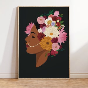 Indian Woman Flower Head Wall Art, Desi Art, Indian Art, Flower Head ...