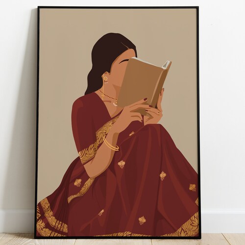 Indian Women in White Saree Reading Book Art Indian Art - Etsy