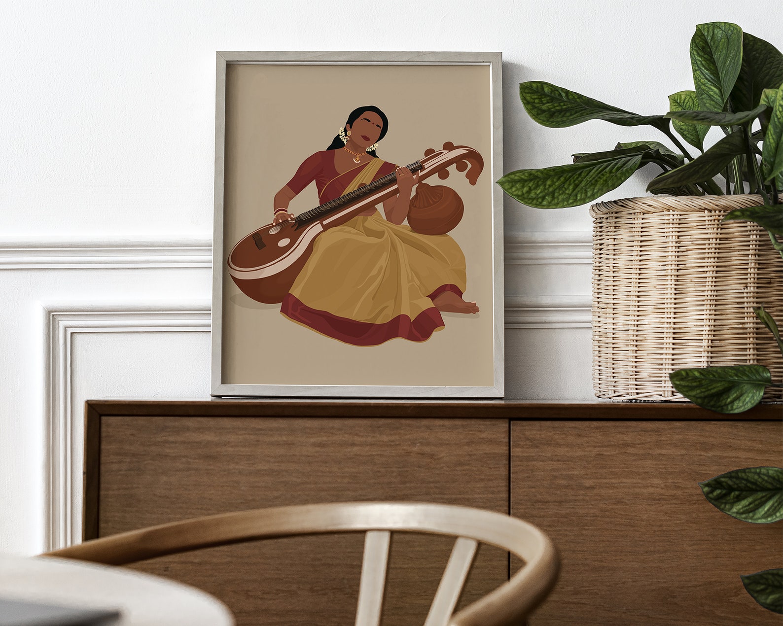 Set of 3 Indian Woman, Veena Art, Desi Art, Saraswati Veena, South ...