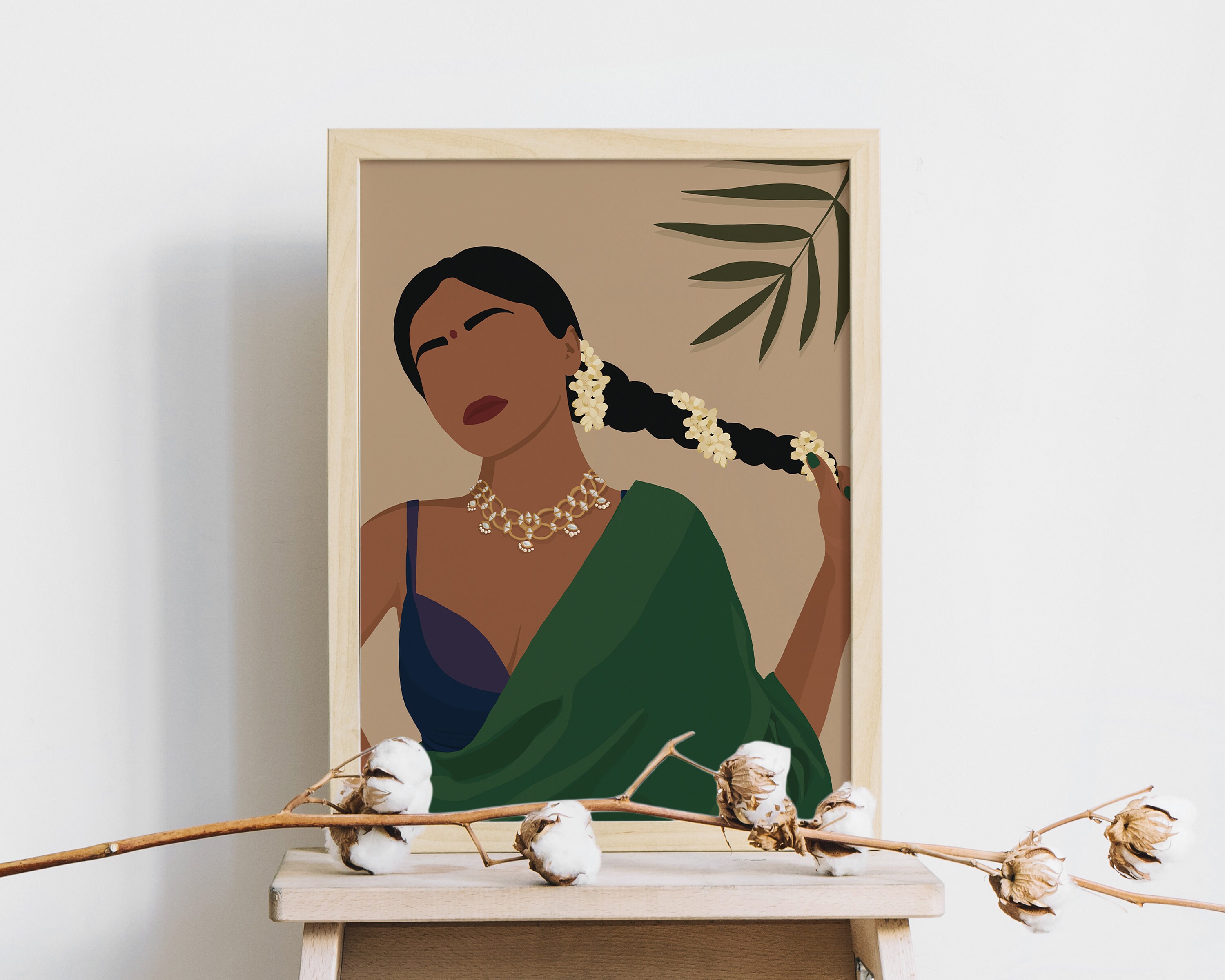 Desi Art Modern Indian Woman in Saree Art Brown Girl Art | Etsy