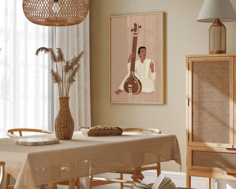 Indian Man Playing Tanpura Art Desi Art Indian Art South - Etsy