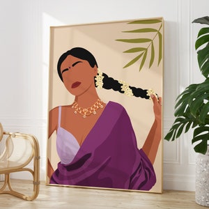 Desi Art, Modern Indian Woman in Saree Art, Brown Girl Art, South Asia ...