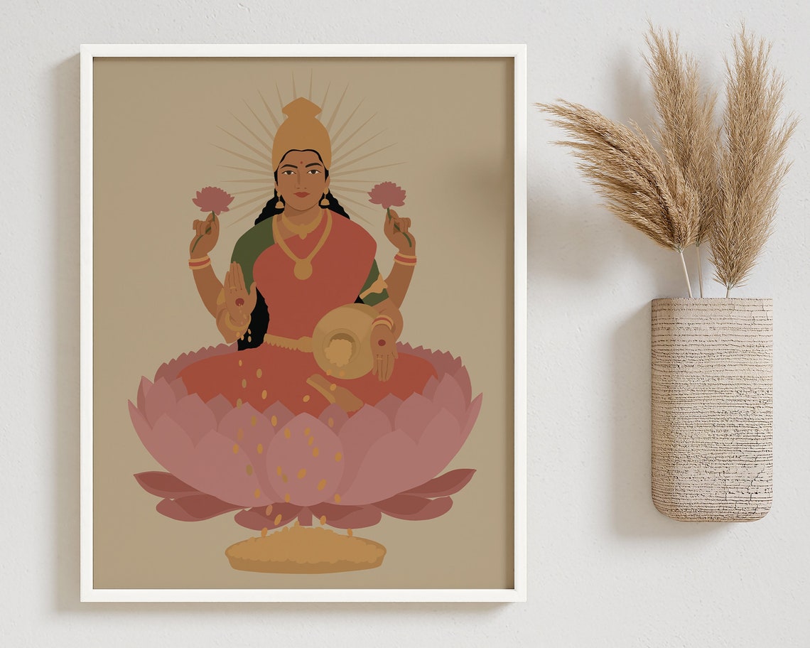 Goddess Lakshmi Art Hindu Mythology Indian Painting Hindu | Etsy