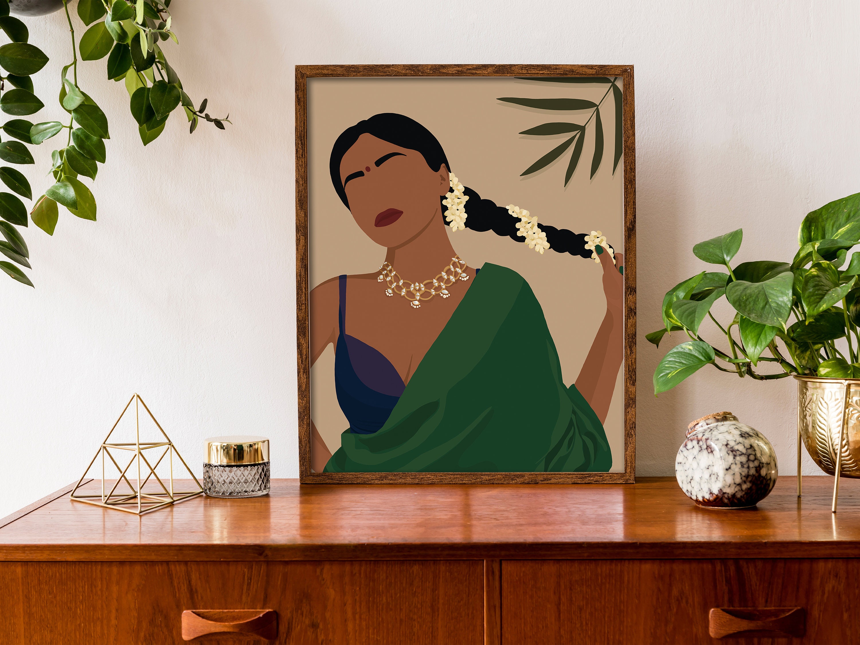 Desi Art Modern Indian Woman in Saree Art Brown Girl Art | Etsy