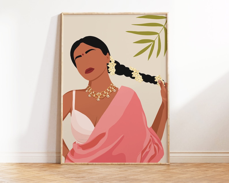 Desi Art Indian Art Modern Indian Woman in Saree Art Brown - Etsy