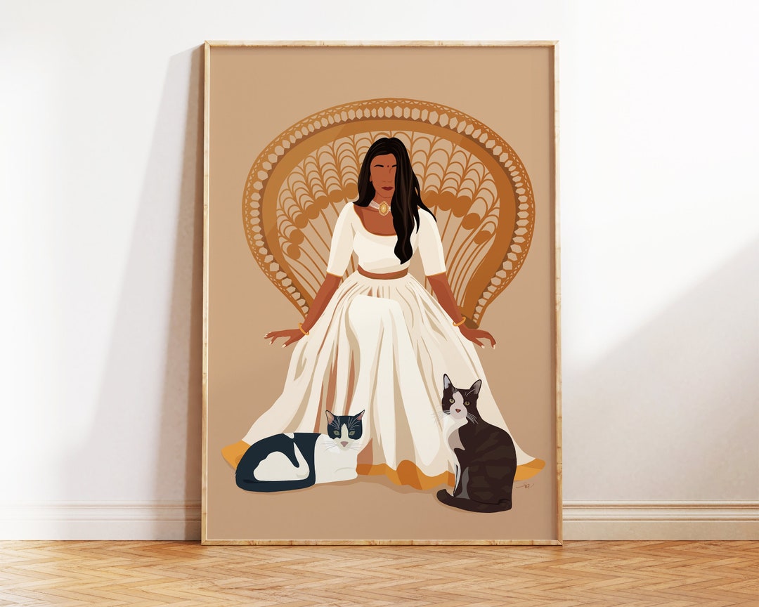 Cat Lady Print, Desi Art, Indian Art, South Asian Art, Cat Print, South ...