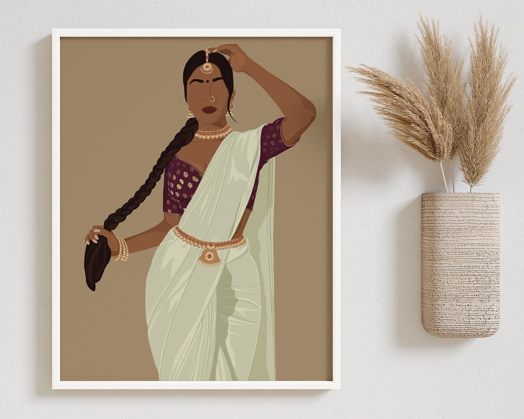 Desi Art Modern Indian Woman in Saree Art Brown Girl Art - Etsy