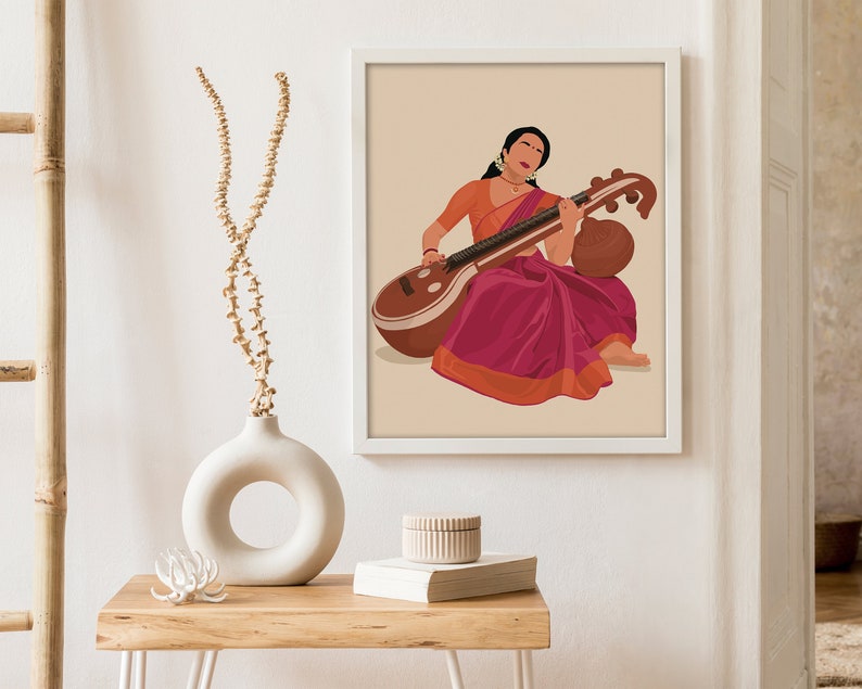Veena Art, Indian Wall Art, Desi Art, Saraswati Veena, Indian Woman Art ...