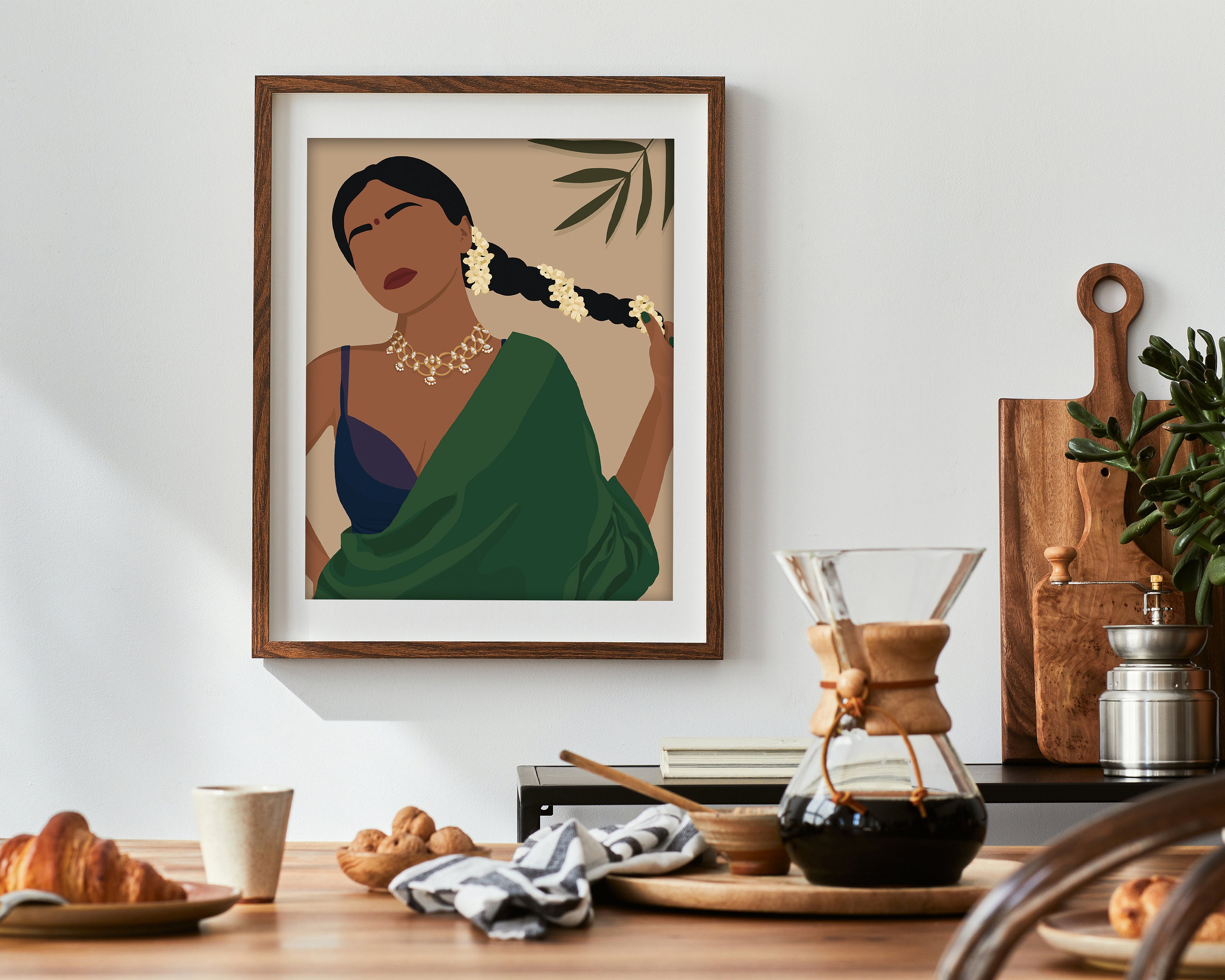 Desi Art Modern Indian Woman in Saree Art Brown Girl Art | Etsy