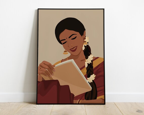 Indian Women in Saree Reading Book Art Boho Art Desi Art - Etsy