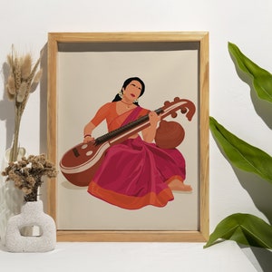 Veena Art, Indian Wall Art, Desi Art, Saraswati Veena, Indian Woman Art ...