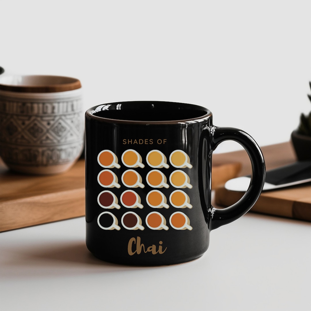 Shades of Chai - Black Glossy Mug, Desi Mug, South Asia, Chai Mug ...