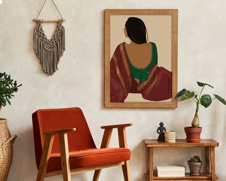 Indian Women in Saree Art, Desi Art, Indian Wall Art, South Asian Art ...