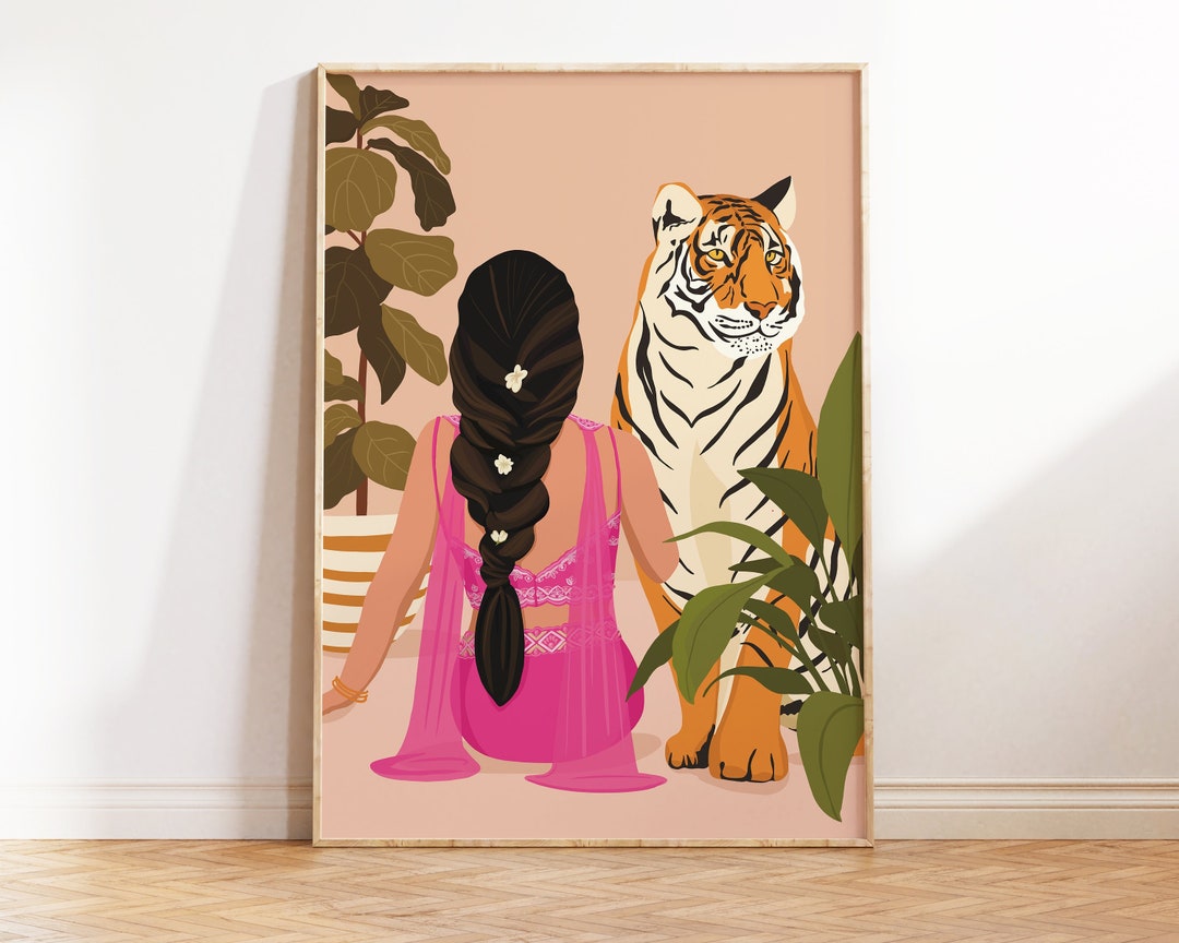 Indian Baddie Art, Indian Art, Indian Woman With Tiger Art, Tiger Print ...