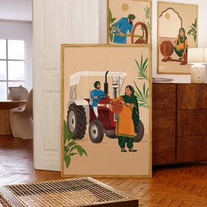 Punjabi Art, Charkha Spinning Art Print, South Asian Ethnic Home Decor ...