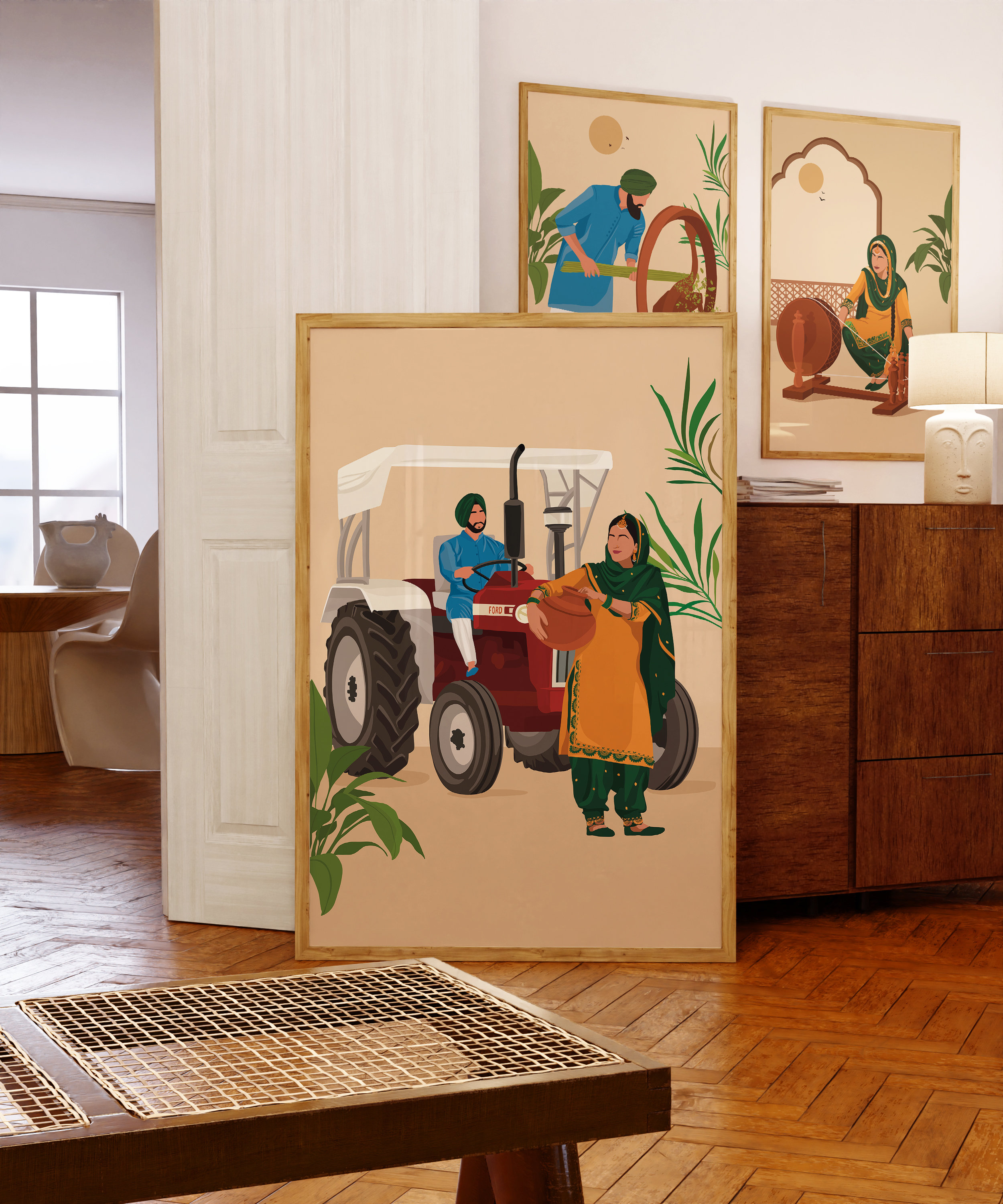Punjabi Art, Charkha Spinning Art Print, South Asian Ethnic Home Decor ...