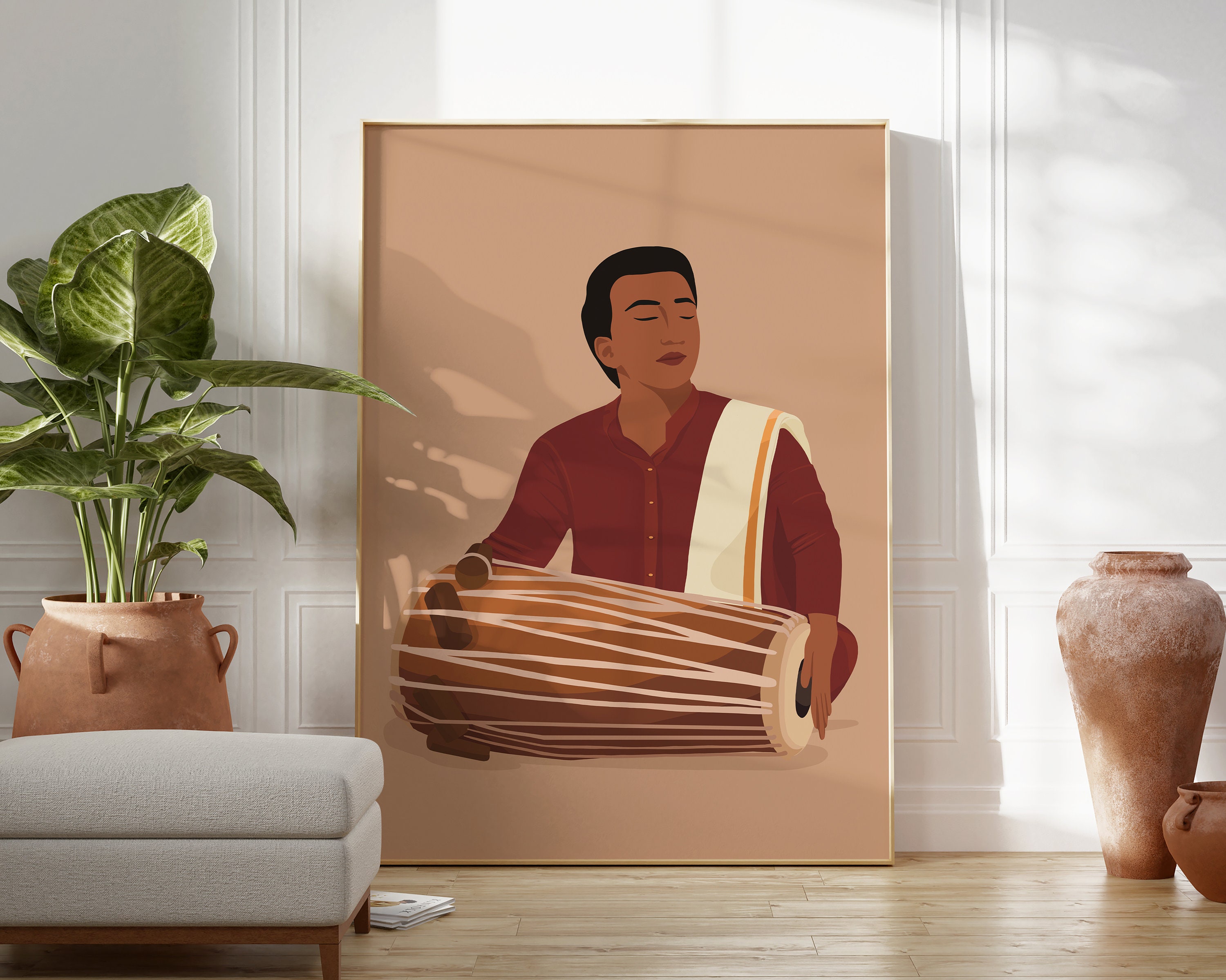 Indian Man Playing Mridangam Wall Art, Desi Art, South Indian Art ...