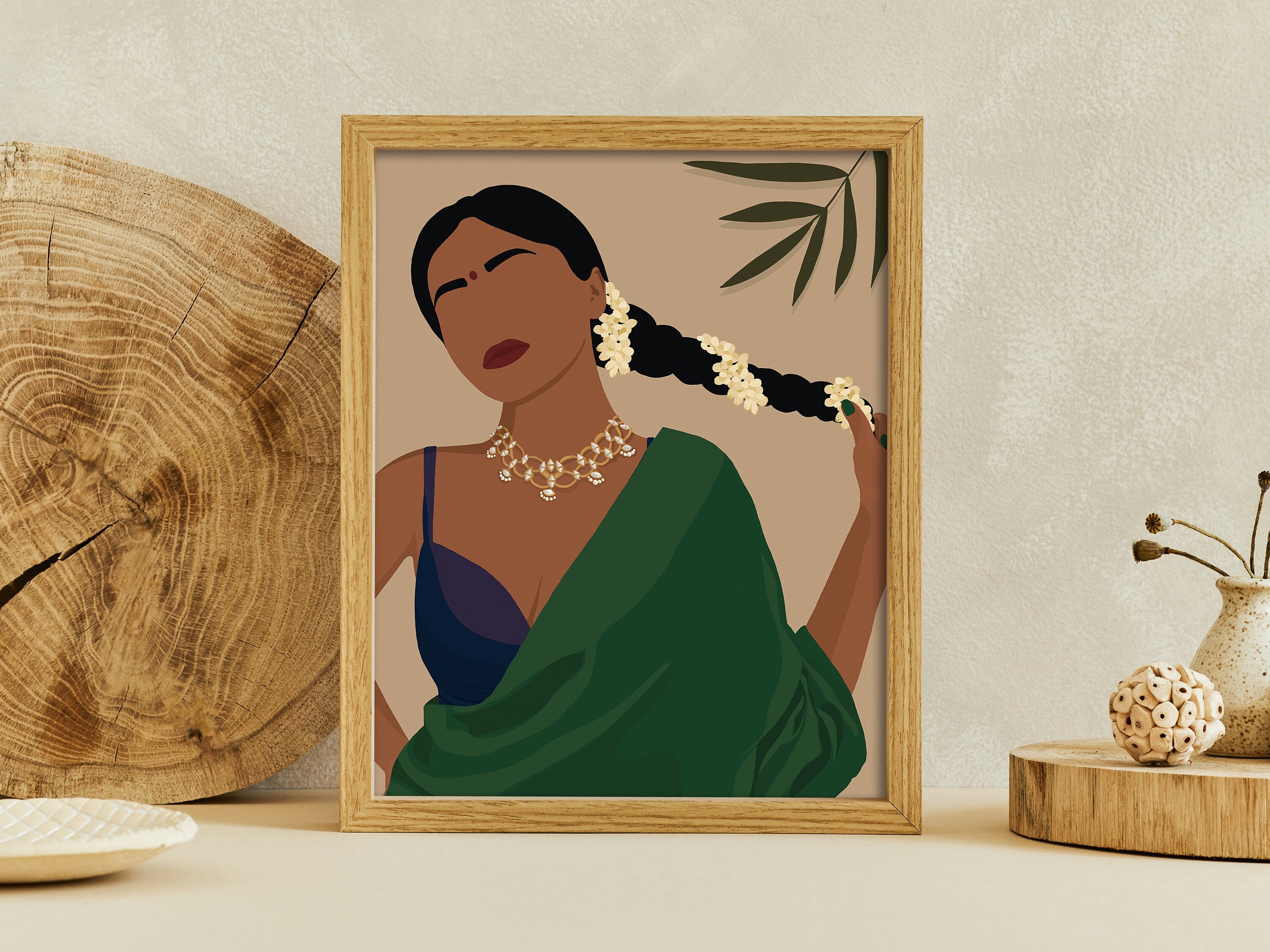 Desi Art Modern Indian Woman in Saree Art Brown Girl Art | Etsy