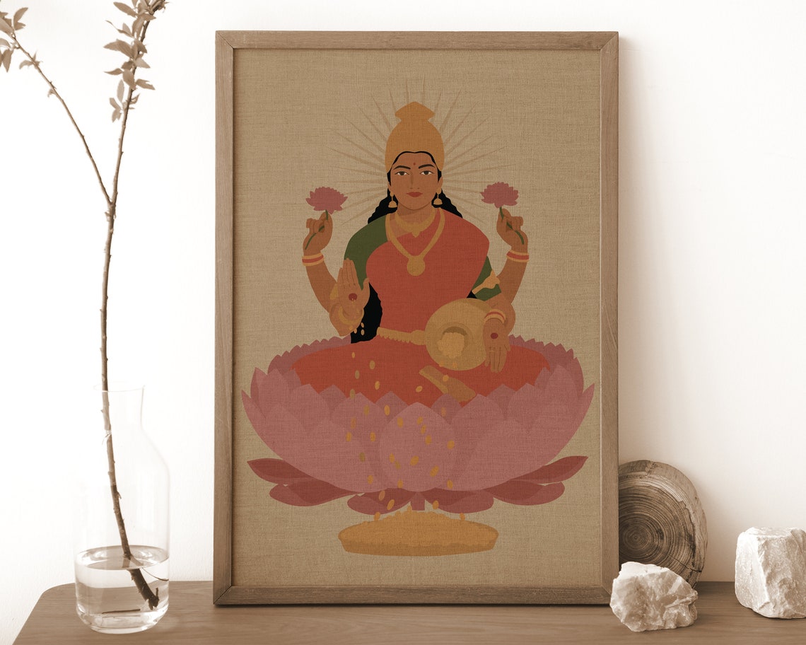 Goddess Lakshmi Art Hindu Mythology Indian Painting Hindu | Etsy