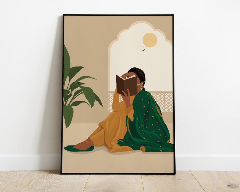 Indian Women in Suit Reading Book Art Indian Art Desi Art - Etsy UK