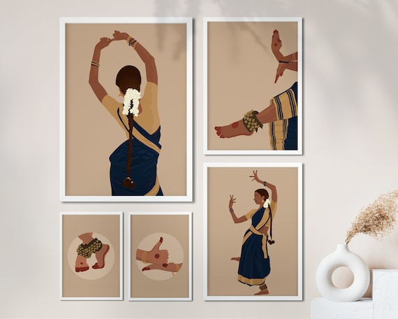 Set of 5 Bharatanatyam Dancer Mudra & Dancer Feet Art Desi | Etsy
