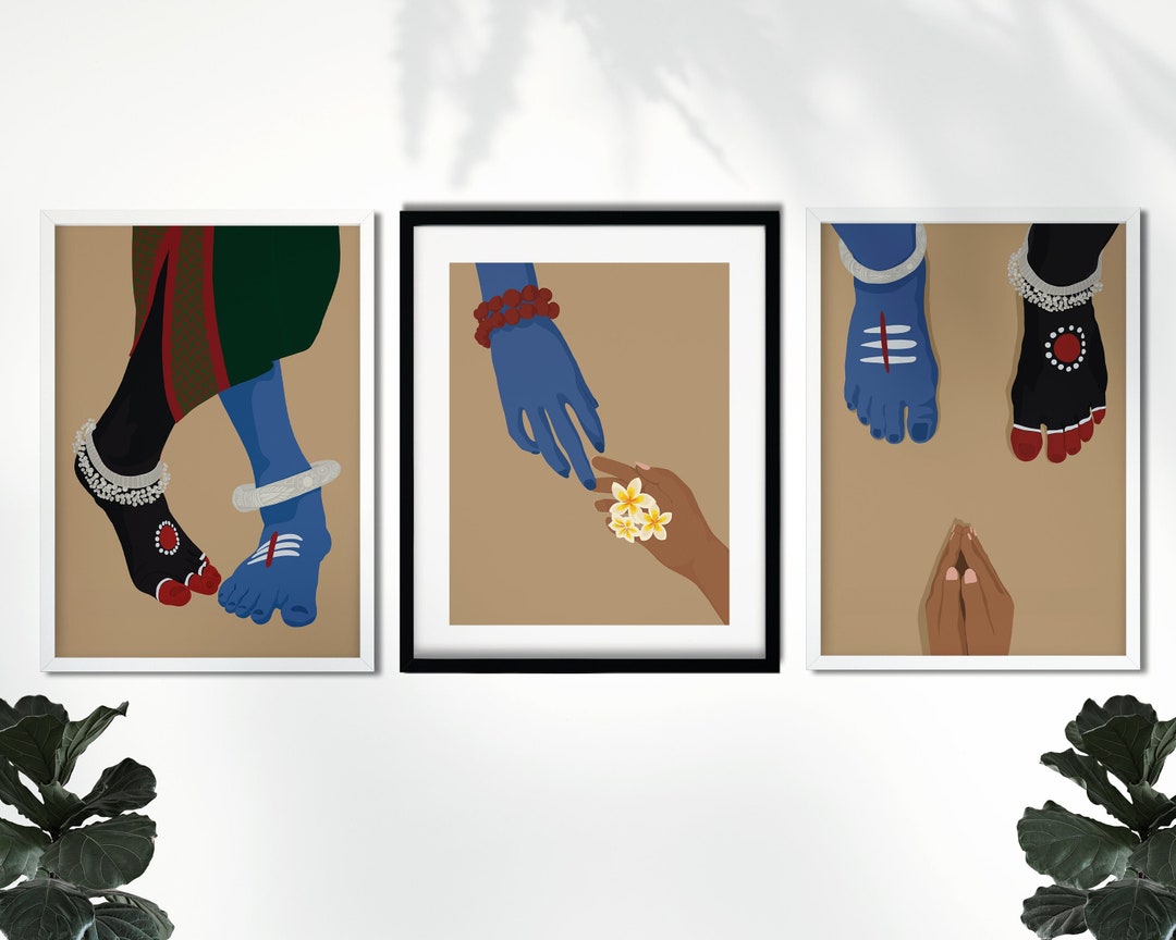 Set of 3 Kali & Shiva Dancing Feet Wall Art, Shiva Shakti Print ...