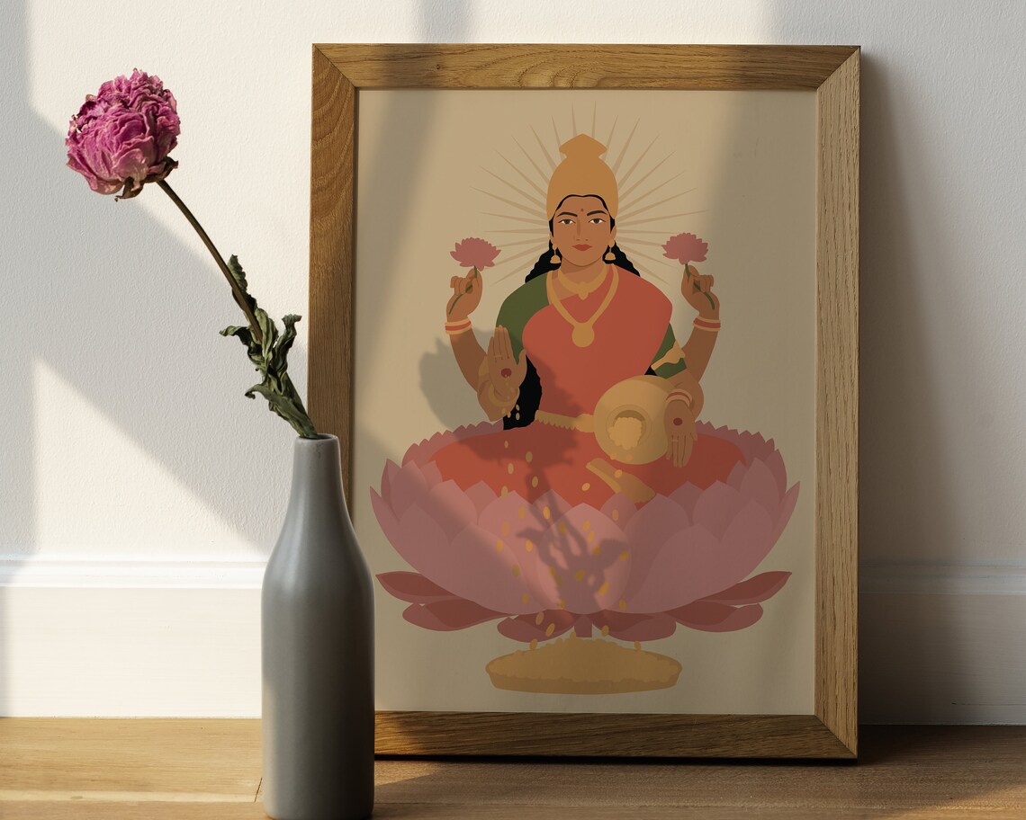 Goddess Lakshmi Art Hindu Mythology Indian Painting Hindu | Etsy