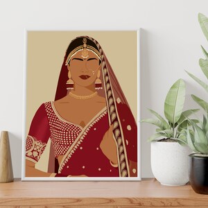 South Asian Bride Art, Brown Girl, Modern Indian Female Art, Desi Art ...