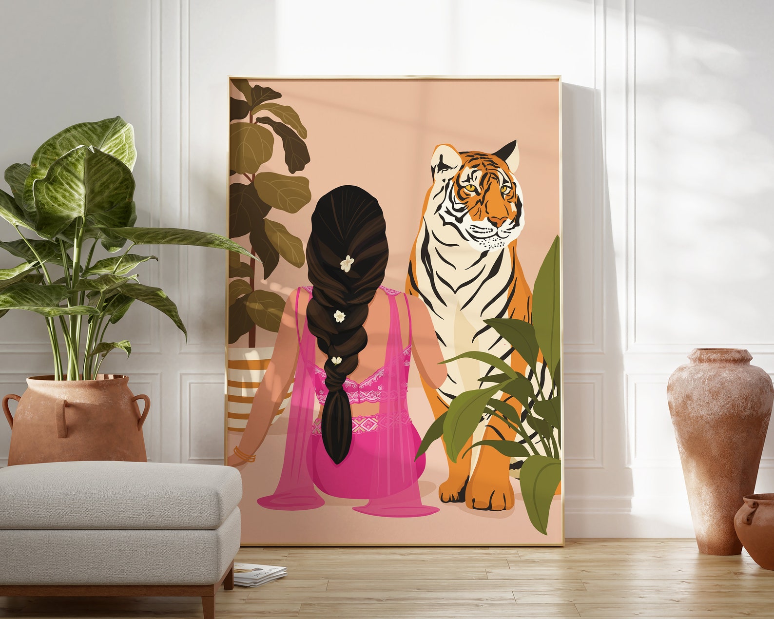 Indian Baddie Art, Indian Art, Indian Woman With Tiger Art, Tiger Print ...