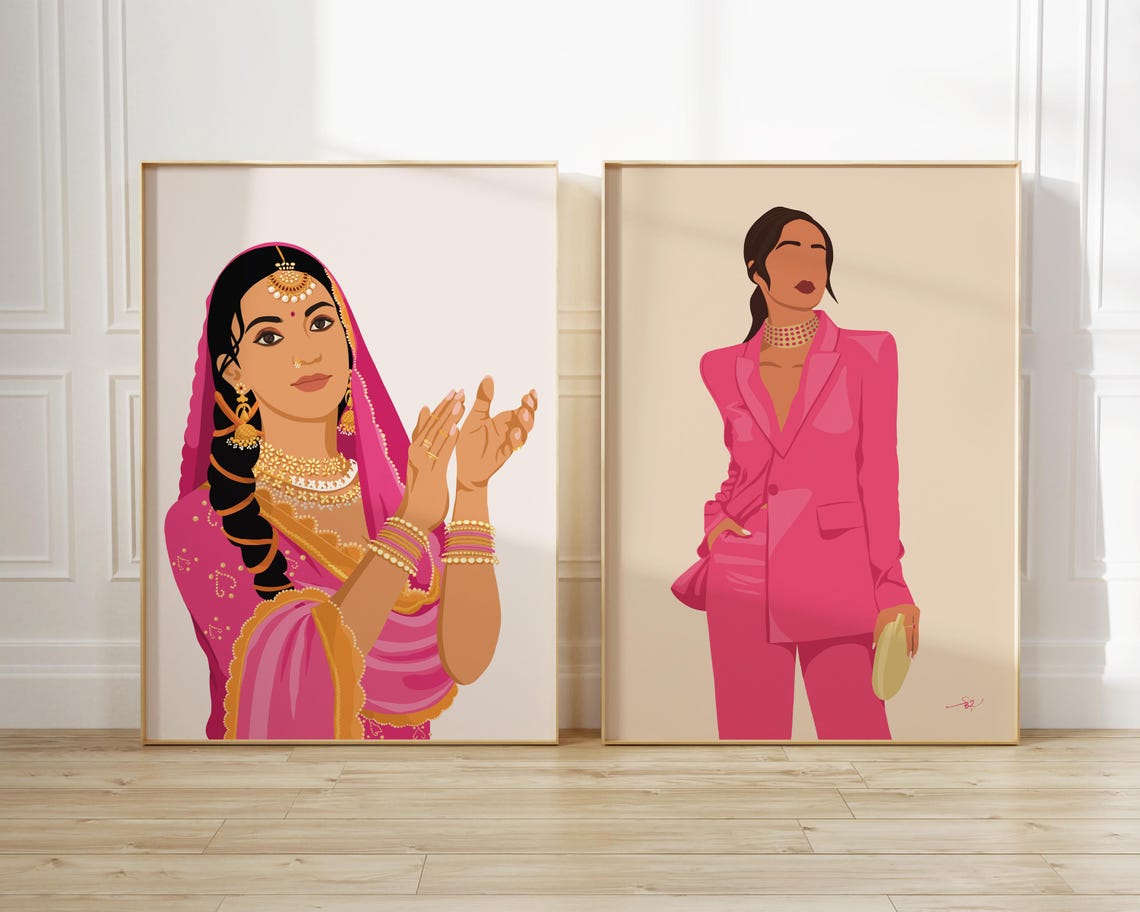 Punjabi Giddha Art, Sikh Woman in Suit, Punjabi Art, Desi Art, Indian ...