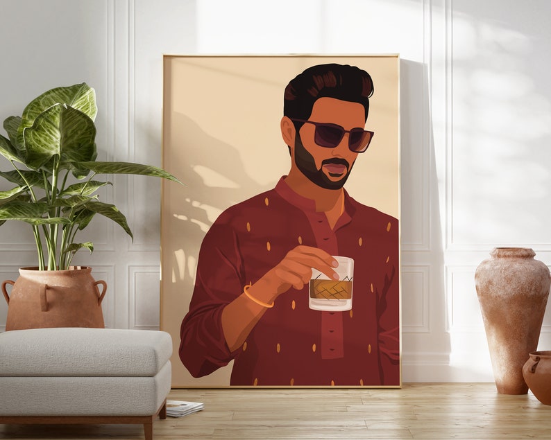 Modern Indian Man Drinking Art Desi Art Indian Wall Art - Etsy