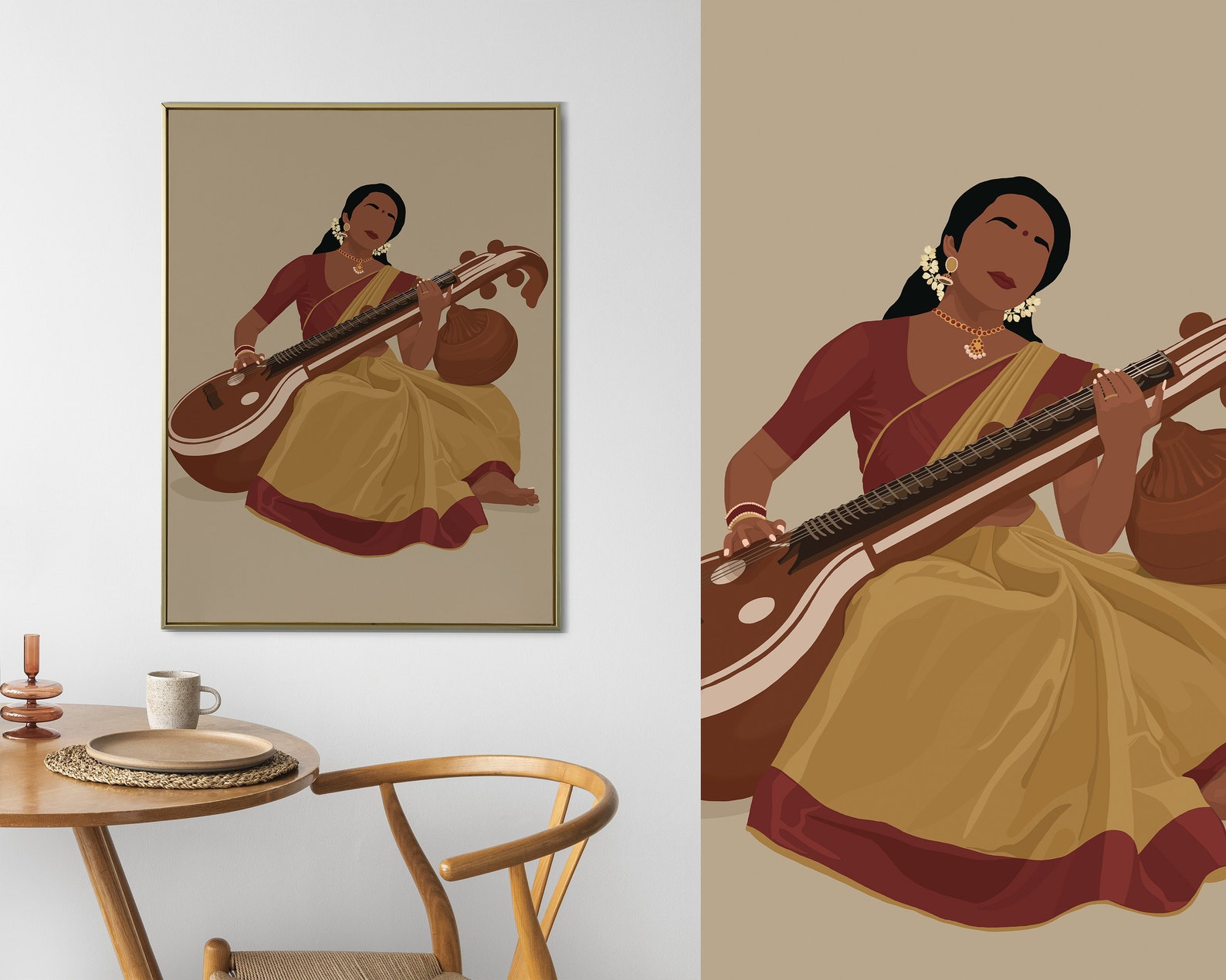 Veena Art Indian Woman Wall Art Desi Art Saraswati Veena | Etsy