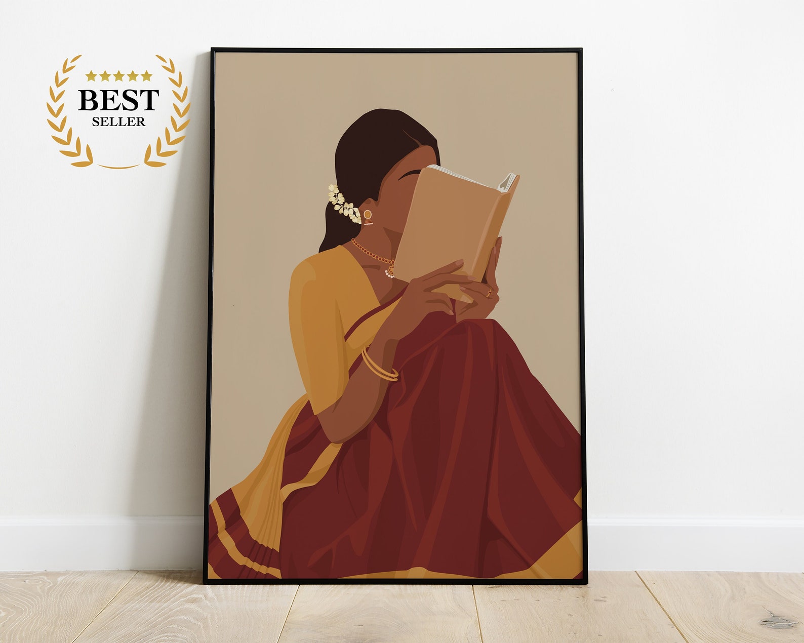 Indian Women in Saree Reading Book Art Boho Art Desi Art - Etsy