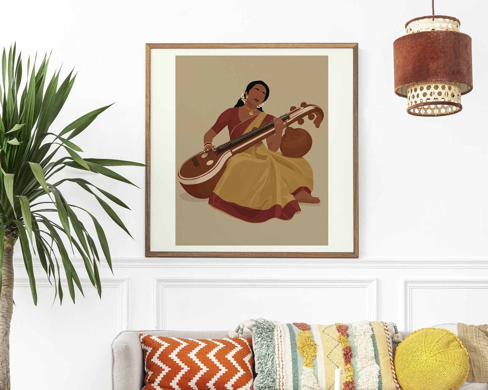Veena Art Indian Woman Wall Art Desi Art Saraswati Veena | Etsy