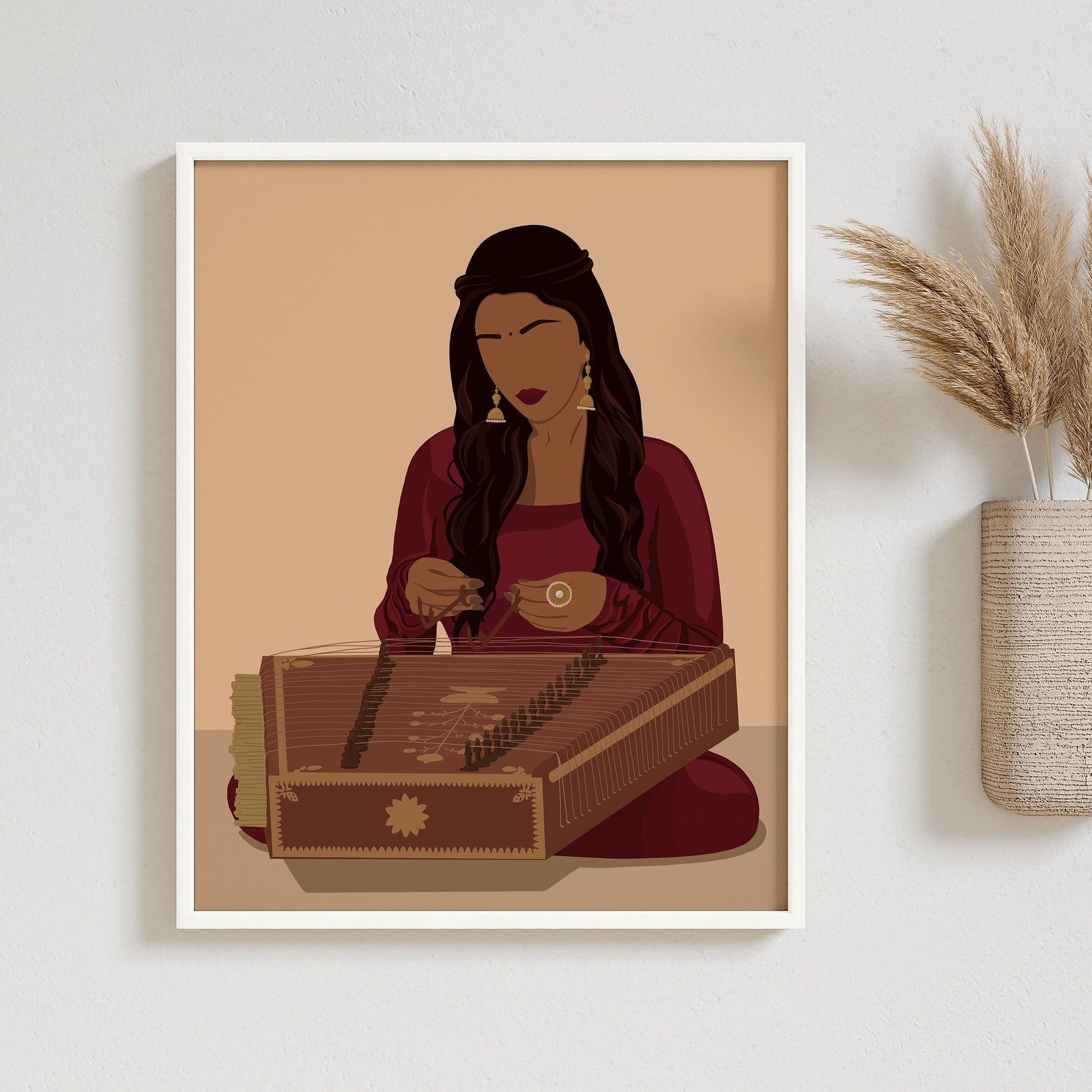South Asian Woman Playing Santoor Art, Desi Art, South Indian Musical ...