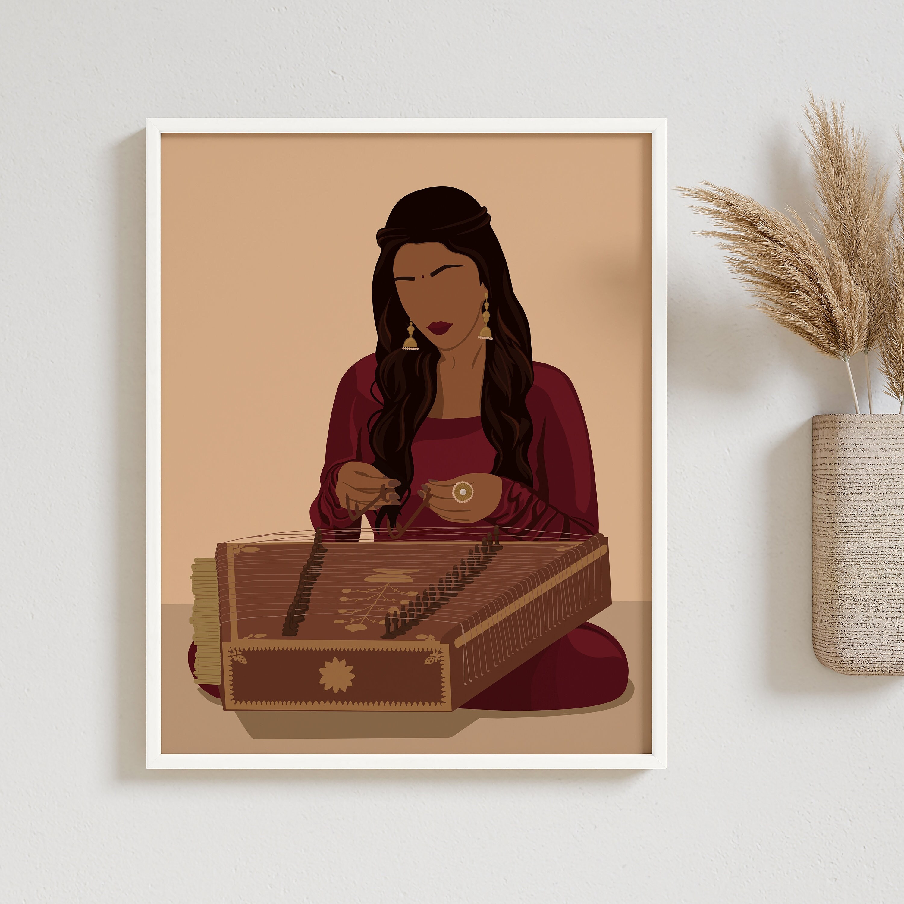 South Asian Woman Playing Santoor Art, Desi Art, South Indian Musical ...