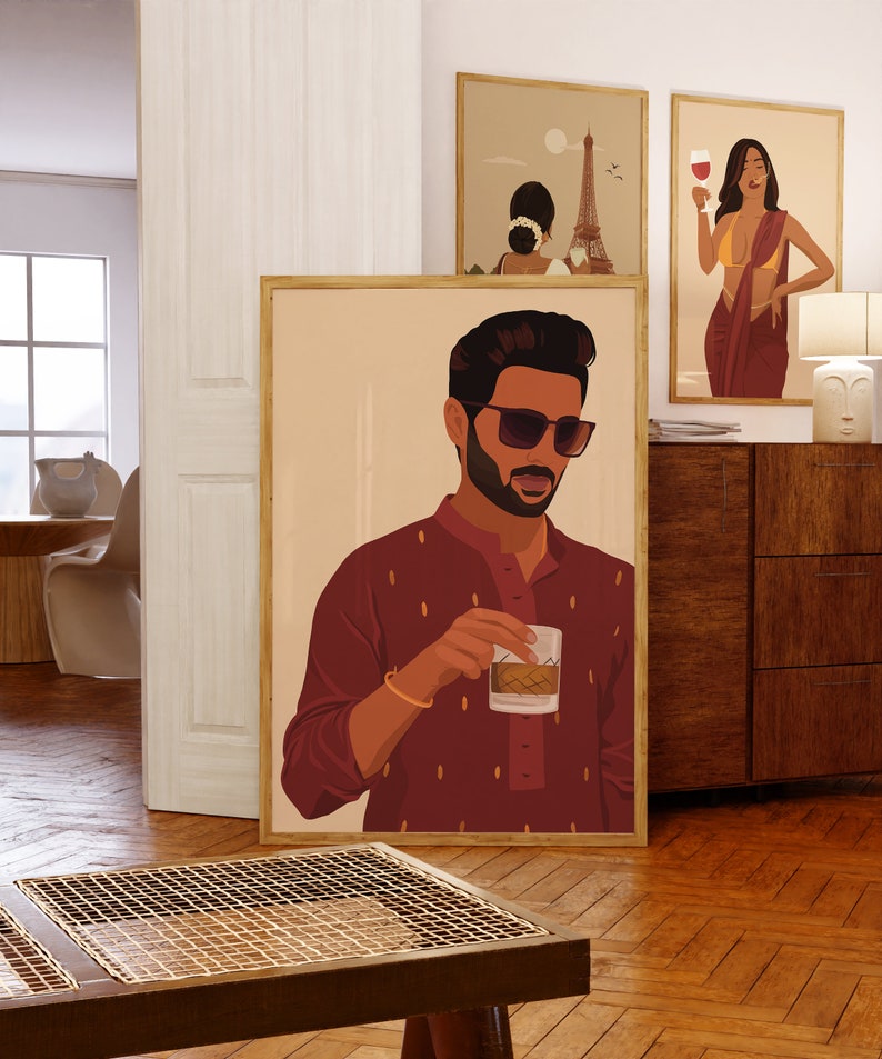 Modern Indian Man Drinking Art Desi Art Indian Wall Art - Etsy