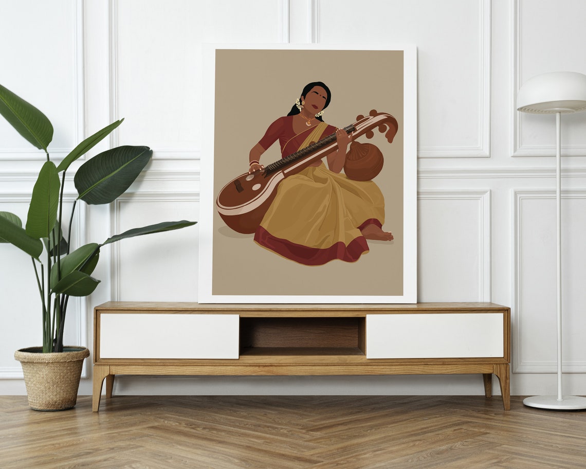Veena Art Indian Woman Wall Art Desi Art Saraswati Veena | Etsy
