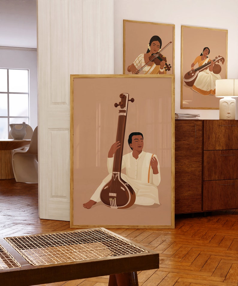 Indian Man Playing Tanpura Art Desi Art Indian Art South - Etsy