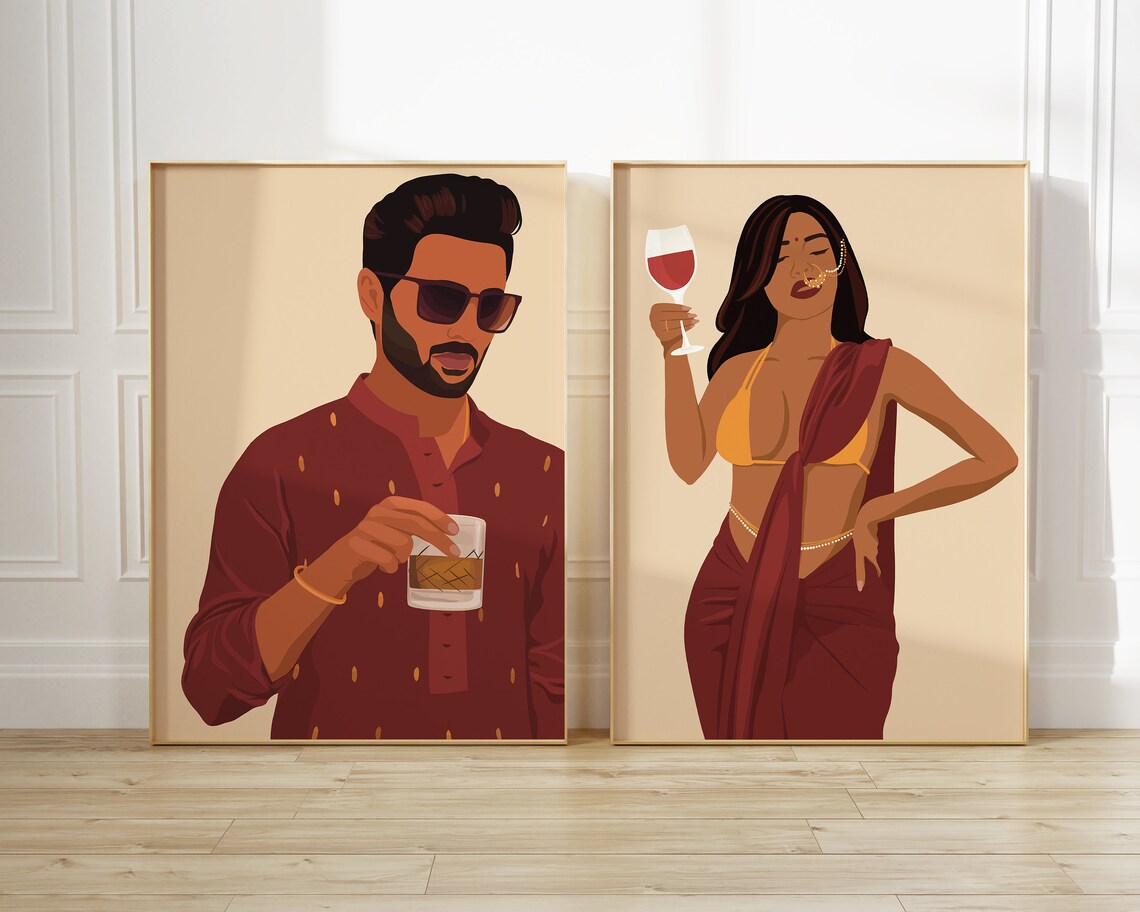 Modern Indian Man Drinking Art Desi Art Indian Wall Art - Etsy