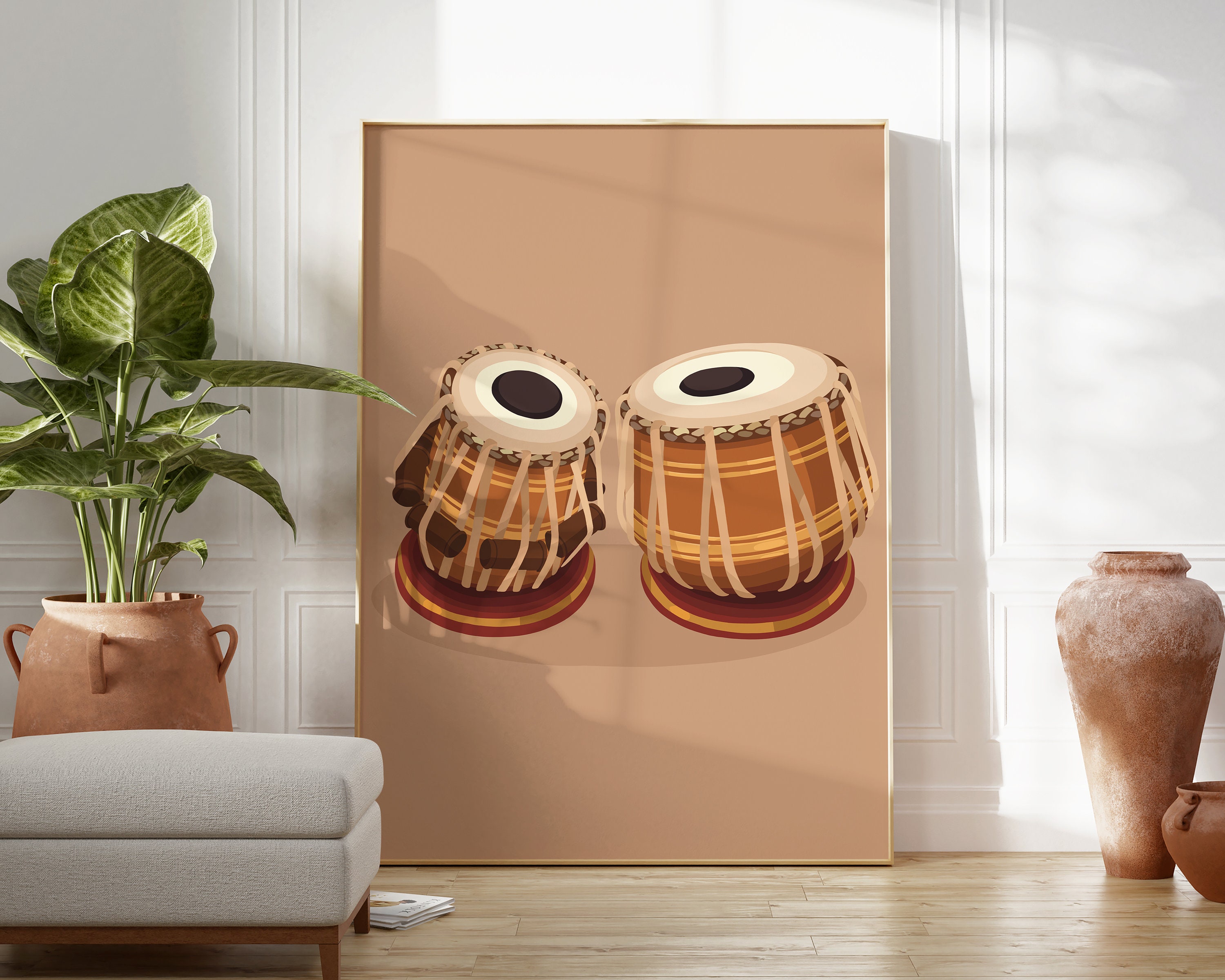 Tabla Art, Music Instrument Art, Desi Art, Indian Wall Art, Retro Art ...