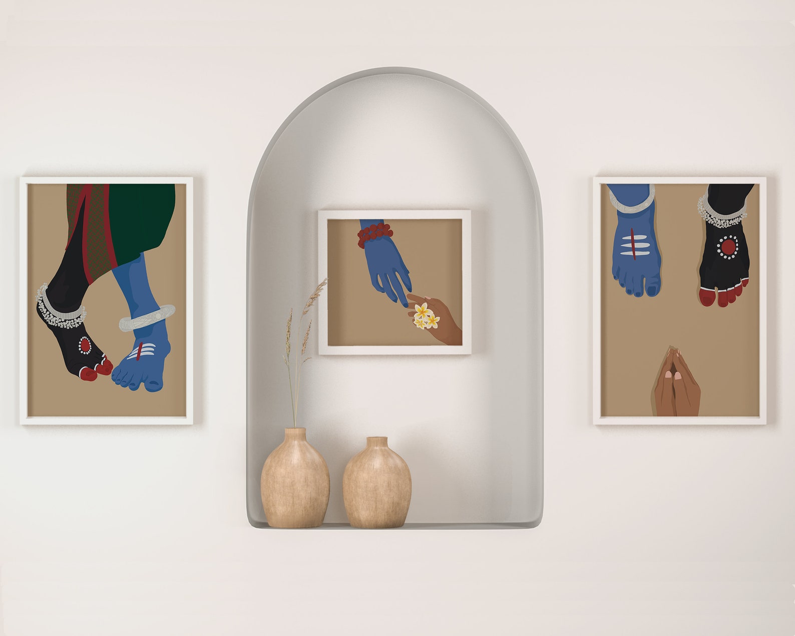 Set of 3 Kali & Shiva Dancing Feet Wall Art, Shiva Shakti Print ...