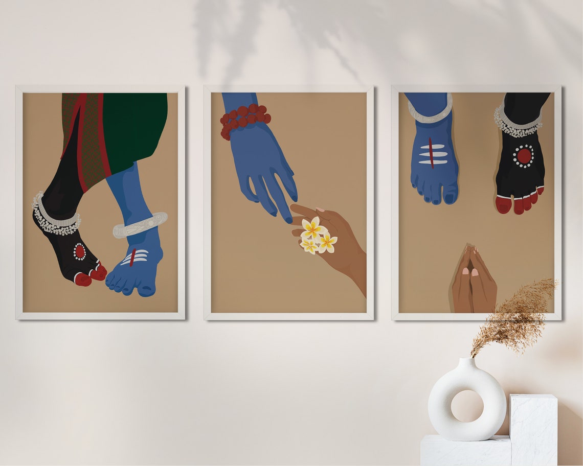 Set of 3 Kali & Shiva Dancing Feet Wall Art Shiva Shakti | Etsy