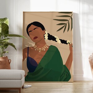 Desi Art, Modern Indian Woman in Saree Art, Brown Girl Art, South Asia ...
