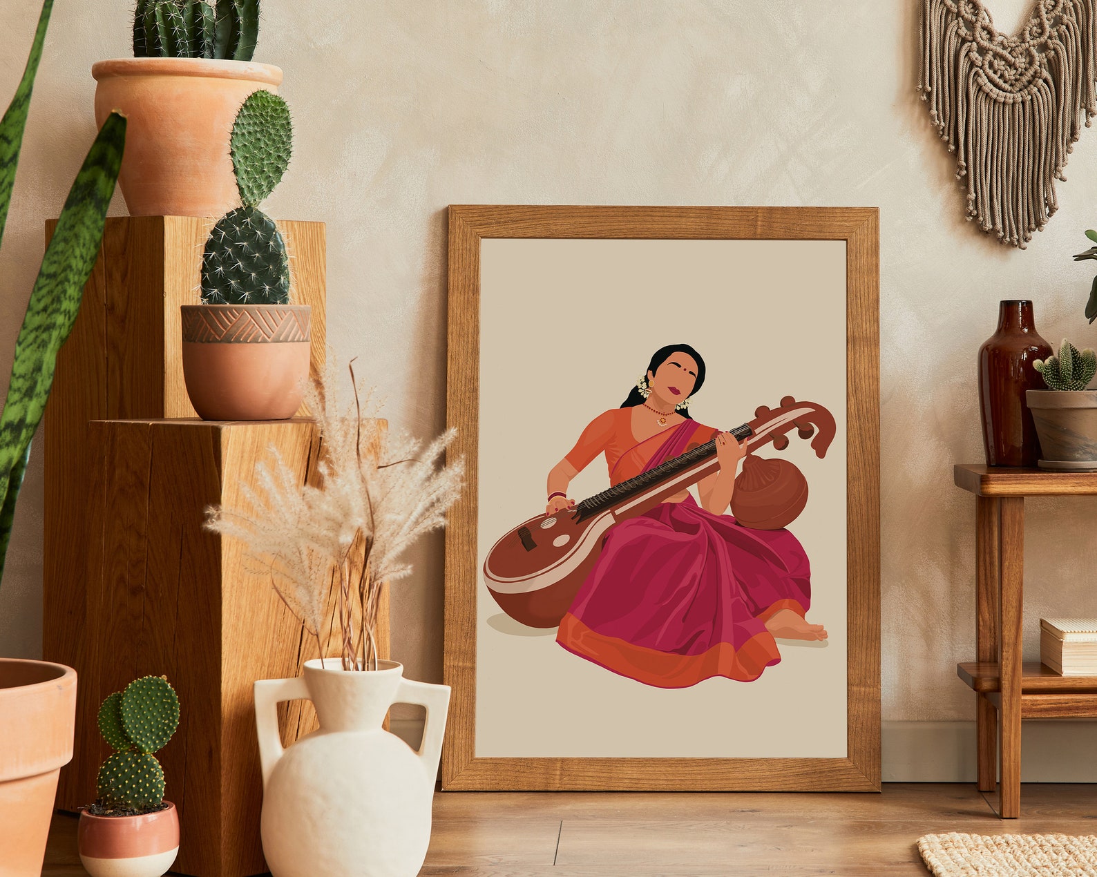 Veena Art, Indian Wall Art, Desi Art, Saraswati Veena, Indian Woman Art ...